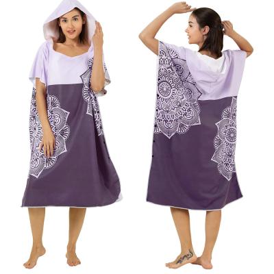 China Sustainable Sublimation Print Recycled Plain Microfiber Surf Poncho Beach Hooded Microfiber Poncho Towel for sale