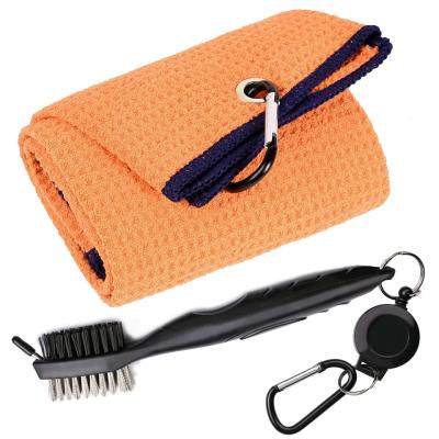 China Round Rectangle Customized Microfiber Waffle Golf Hand Towel Lightweight Absorbent For Golfers for sale