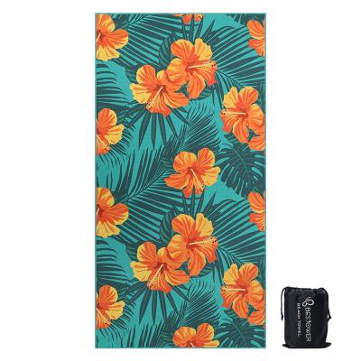 China Microfibre Printed Quick Dry Beach Travel Towel Custom Sublimation Print Microfiber Recycled Beach Towel With Bag for sale