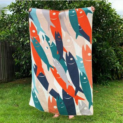China Microfibre Printed Quick Dry Beach Travel Towel Custom Sublimation Print Microfiber Recycled Beach Towel With Bag for sale