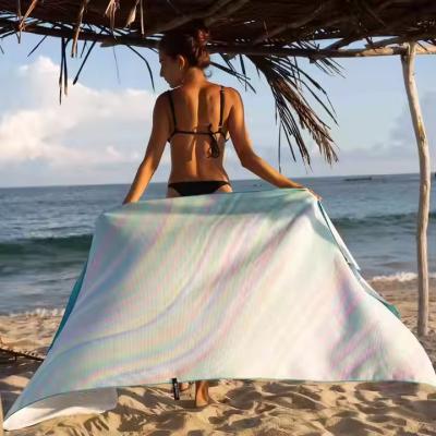 China Aquacool Quick Dry Custom Sublimation Microfibre Waffle Printed Beach Towel Recycled Plastic Sand Free Beach Towel with logo for sale