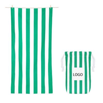 China Hot Selling Hotel Green White Stripe Swimming Towel Soft Water Absorption Home Bath Towel Microfiber Beach Towel for sale