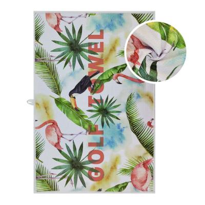 China Golf Ball Towels Microfiber Waffle Cleaning Towel Custom Logo Waffle Golf Towel Magnet With Grommet And Hook for sale
