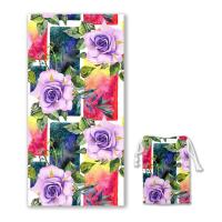 China Custom Made Logo Private Label Digital Printing Sublimated Green Leaf Design Microfiber Custom Beach Towels for sale