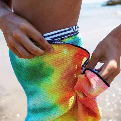 China Waffle Microfiber Both Sides Custom Print Beach Towel With Customized Packging for sale