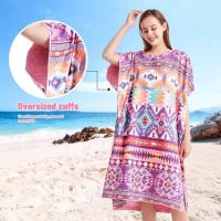 China Sand Proof Quick Dry Custom Printed Suede Microfiber Poncho Towel Robe Hooded Swimming Beach Towel for sale