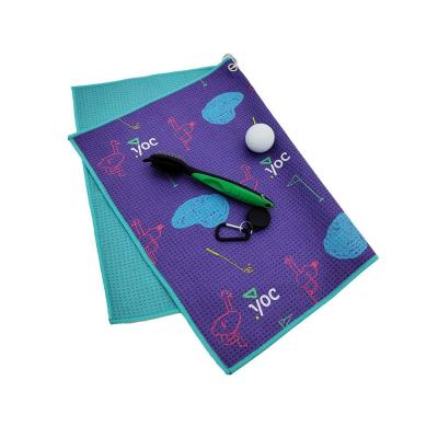 China Personalized Designs High Quality Material Golf Towel Custom Printed Microfiber Waffle Weave Waffle Golf Towel for sale