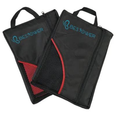 China Gym Fitness With Black Mesh Bag Custom Logo Microfiber Sports Towel for sale