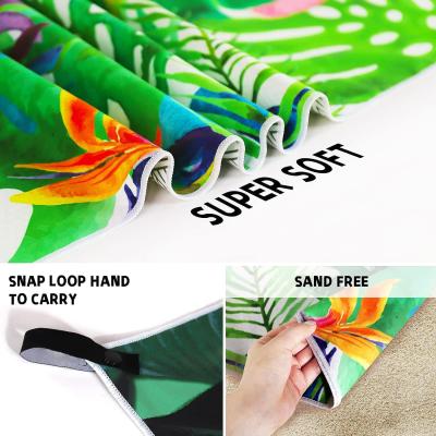 China Microfiber Single Side Custom Printed Beach Towel Wholesale Custom Logo Sand Free Microfiber Beach Towel with Mesh Bag for sale