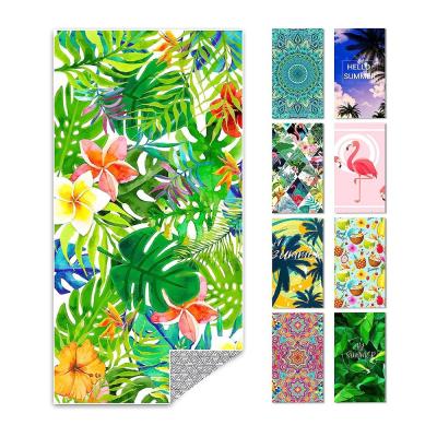 China Microfiber Single Side Custom Printed Beach Towel Wholesale Custom Logo Sand Free Microfiber Beach Towel with Mesh Bag for sale