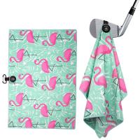 China Personalized Custom Logo Microfiber Golf Towels Centre Slit With Grommet And Hook for sale