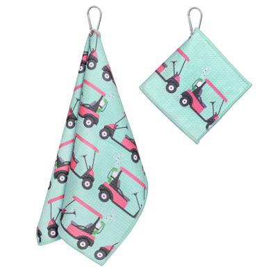 China Golf Accessories Golf Club Cleaner Printed Custom Microfiber Golf Towels Blue Flamingo Waffle Magnetic Microfibre Magnet Golf Towel With Clip Hook for sale