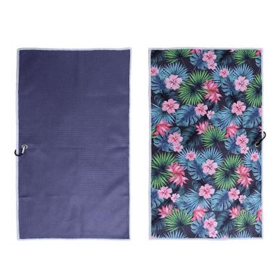 China Sport Gym Magnetic Microfiber Golf Towel Pattern Fabric Custom Thick Waffle Weave Magnet Golf Towel Golf Club Cleaner for sale