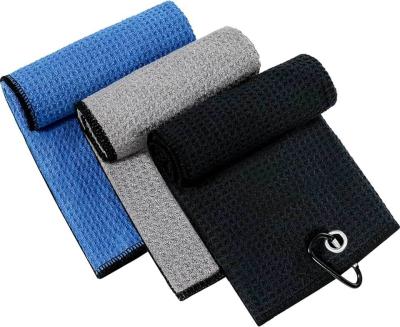 China Personalised Microfiber Golf Towel Custom Logo Microfiber Waffle Towel With Printing Golf Golf Clubs for sale