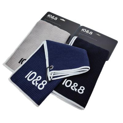 China Solid Color Woven Microfiber Golf Towel with Sand Free Feature Custom Logo Waffle Golf Towel for Club for sale