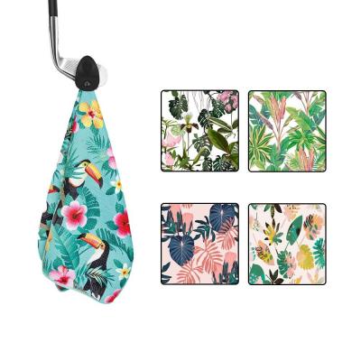 China Solid Color Custom Logo Hooked Cleaning Golf Club Microfiber Golf Towel for sale