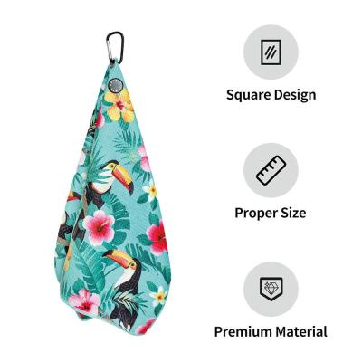 China Magnet Towel Leaves Flowers Double-sided Printing Waffle Golf Towel for sale