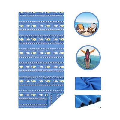 China Sand Free Eco-Friendly Blue Flower Design Printed Microfiber Beach Towel for sale