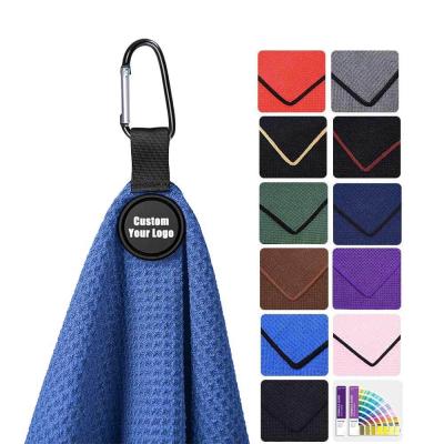 China New Design Custom Plain Color Waffle Magnetic Microfiber Golf Towel for sale
