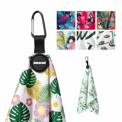 China Custom Printing Design Clean and Wipe With Clip Waffle Golf Towel for sale