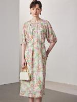 China 100% mulberry silk short sleeve printed dress for summer and spring for sale