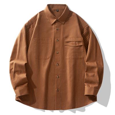 China American Retro Men’s Striped Shirt Vertical Striped Cotton Loose Casual Long Sleeved Knitted Flannel Spring GZHK-2631 for sale