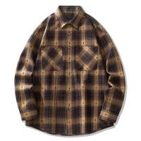 China Casual Cotton Plaid Shirt with Pockets Breathable Knitted Turn-Down Collar Single Breasted GZHK-2635 for sale