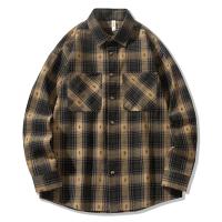 China Casual Cotton Plaid Shirt with Pockets Breathable Knitted Turn-Down Collar Single Breasted GZHK-2635 for sale
