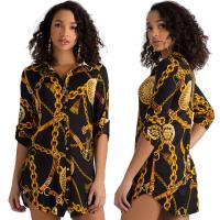 China Chain Printed Chiffon Casual Women Shirts for sale