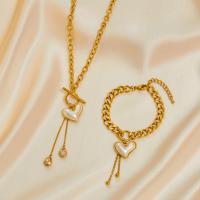 China Exaggerated Stainless Steel Crooked Heart Pearl Necklace & Bracelet Set for sale