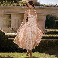 China Floral Print square neck sleeveless midi dress for sale