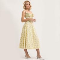 China Floral Print square neck sleeveless midi dress for sale