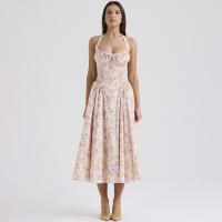 China Floral Print square neck sleeveless midi dress for sale