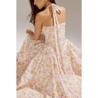 China Floral Print square neck sleeveless midi dress for sale