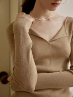 China French gentle style women’s slim inner top warm long sleeves wool V-neck knitwear for sale