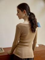 China French gentle style women’s slim inner top warm long sleeves wool V-neck knitwear for sale