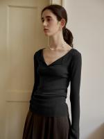 China French gentle style women’s slim inner top warm long sleeves wool V-neck knitwear for sale