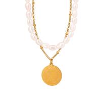 China French vintage freshwater pearl chain titanium steel gold-plated double-layer clavicle necklace for sale