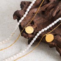 China French vintage freshwater pearl chain titanium steel gold-plated double-layer clavicle necklace for sale