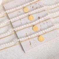 China French vintage freshwater pearl chain titanium steel gold-plated double-layer clavicle necklace for sale
