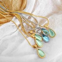 China French vintage olive-green blue drops pendant non-fading niche design necklace for sale