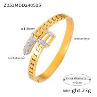 China Geometric Hollow Diamond Inlay Paved Zircon Bangles Titanium Steel Gold Plated Bracelet Z051 for sale