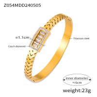 China Geometric Hollow Diamond Inlay Paved Zircon Bangles Titanium Steel Gold Plated Bracelet Z051 for sale