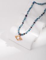 China Gold Natural Pearl Encased Pendant Necklace with Aquamarine and Lapis for sale