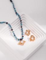 China Gold Natural Pearl Encased Pendant Necklace with Aquamarine and Lapis for sale