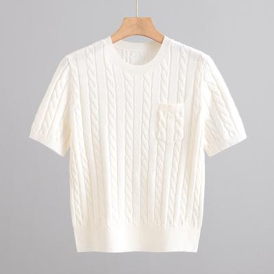 China Golden Silk Wool Twist-Texture Crewneck Crop Top for sale