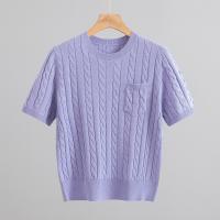 China Golden Silk Wool Twist-Texture Crewneck Crop Top for sale