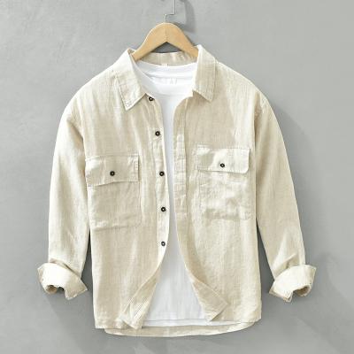 China Luxury Double pocket long sleeve casual linen shirt for sale