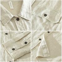 China Luxury Double pocket long sleeve casual linen shirt for sale