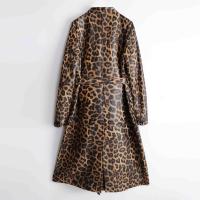 China Luxury Leopard Print Genuine Sheepskin Leather Trench Coat for Women for sale